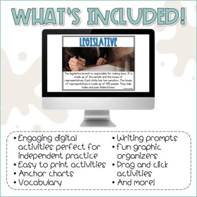 2nd, 3rd & 4th Grade Branches Of Government Worksheets & Digital ...