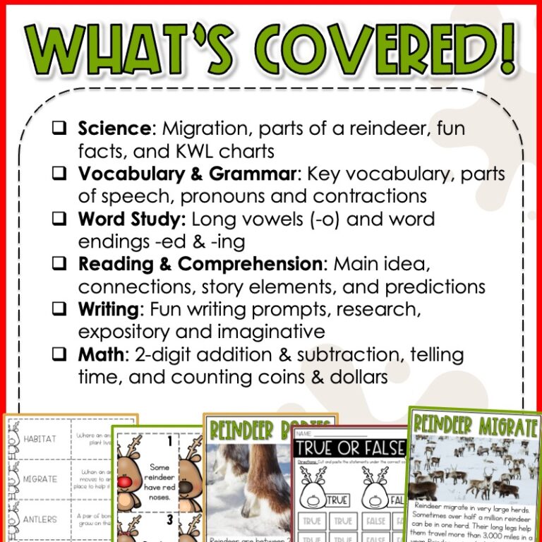 December Worksheets | Reindeer Math & Literacy Activities | 2nd -3rd ...