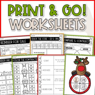 December Worksheets | Reindeer Math & Literacy Activities | 2nd -3rd ...