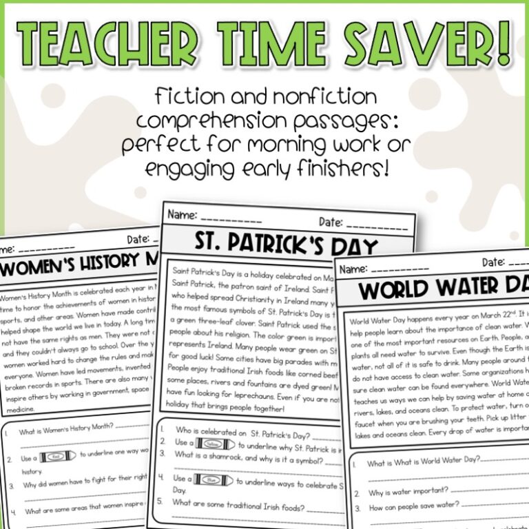 March Reading Comprehension Passages With Questions | Holidays And ...