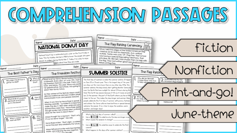 2nd Grade Reading Comprehension Pages | June Activities