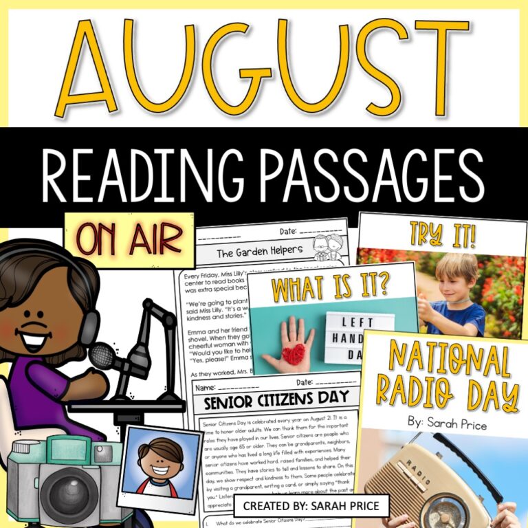 2nd & 3rd Grade August Reading Comprehension Worksheets