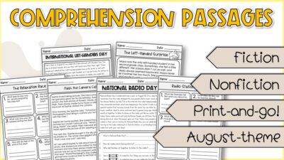 2nd & 3rd Grade August Reading Comprehension Worksheets