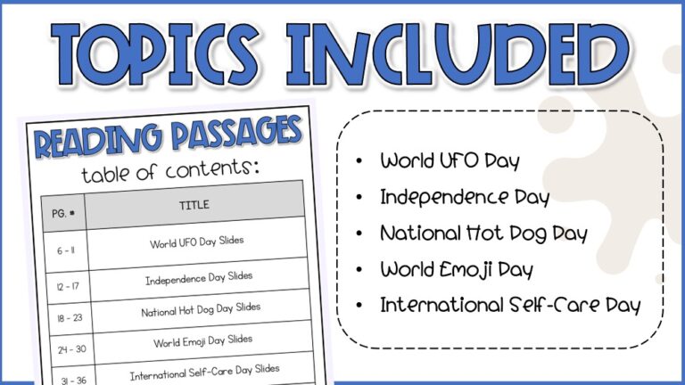 July Reading Comprehension Passages For 2nd And 3rd Grade